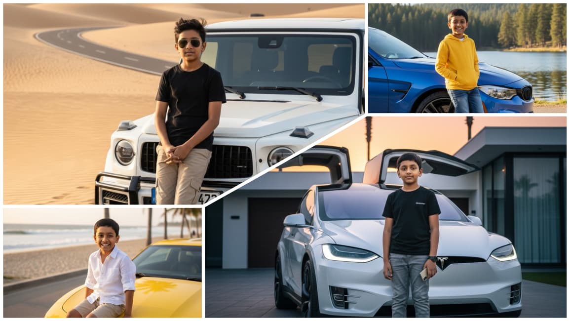 10 To 12 Years Old Boy With Super Cars Ai Prompts | Gemini AI Photo ...