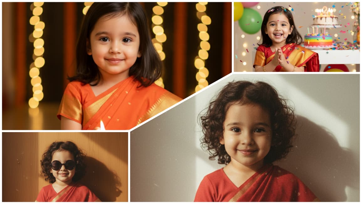 Baby Girl Saree Vintage Look Ai Prompt 2025 | Gemini AI Image Prompt ...