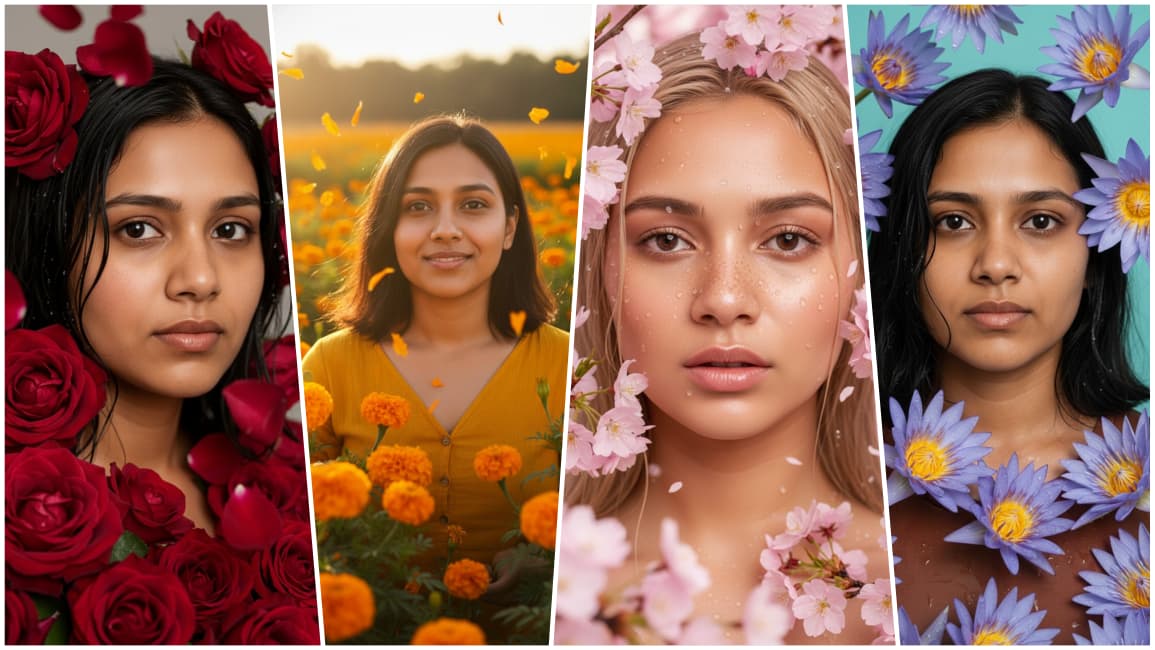 Real Face Portrait With Flowers Ai Prompt For Girls | Gemini AI Photo ...